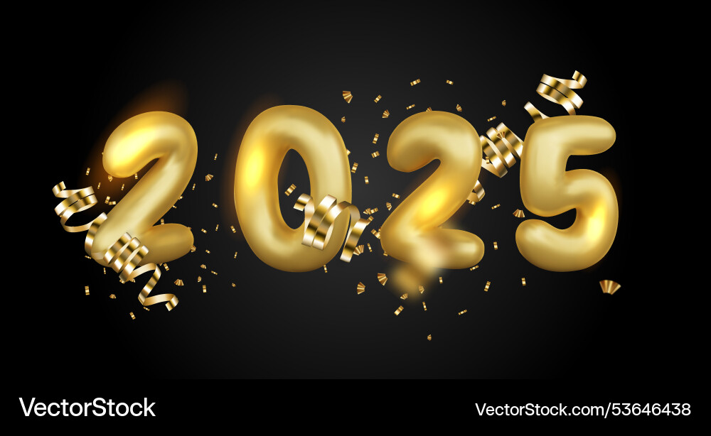 2025 realistic glossy number with gold gift box Vector Image
