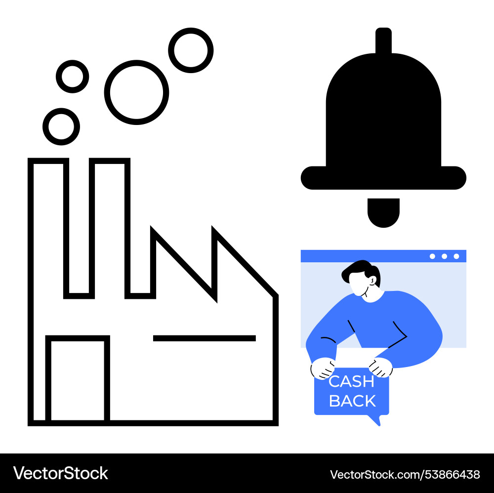 Factory bell notification and cashback icon Vector Image