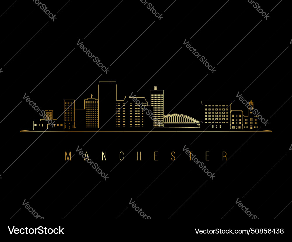 Golden manchester skyline silhouette Royalty Free Vector