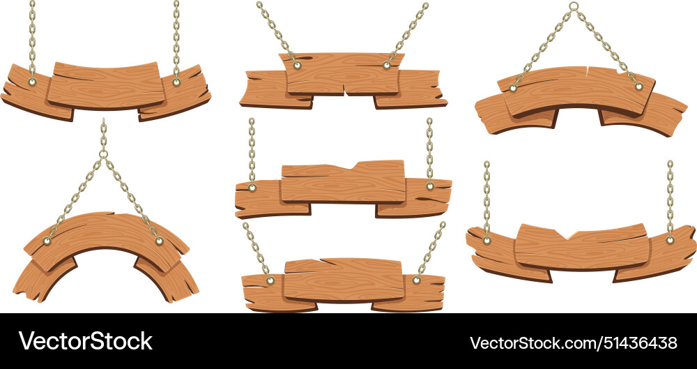 Wooden sign boards on iron chains Royalty Free Vector Image