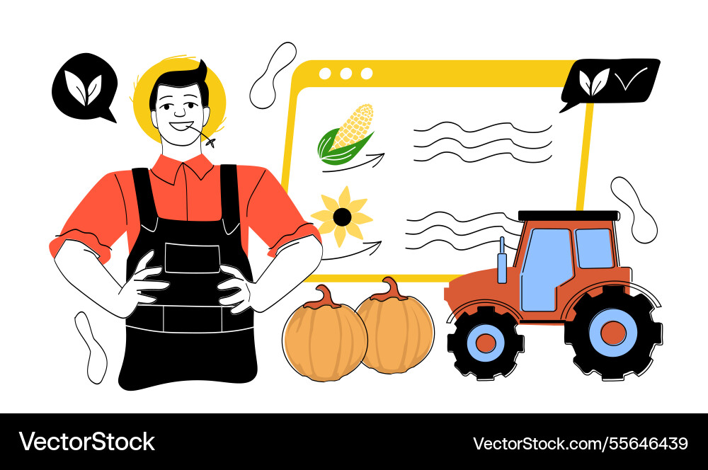 Agronomist man concept farmer near pumpkin Vector Image