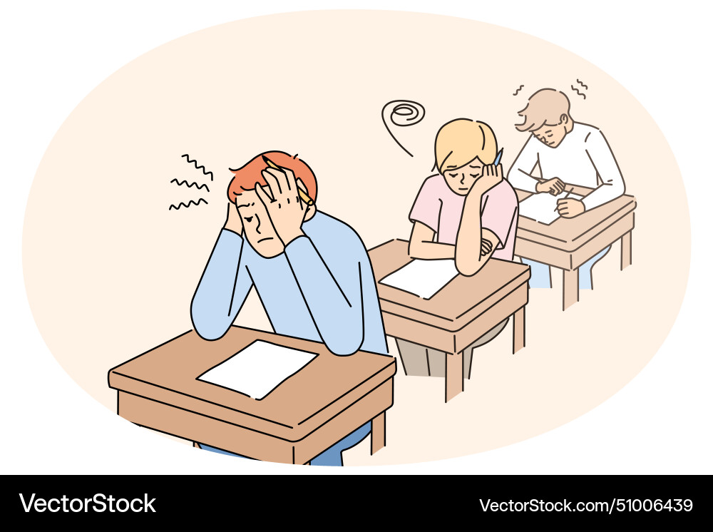 Anxious students write test in classroom Vector Image