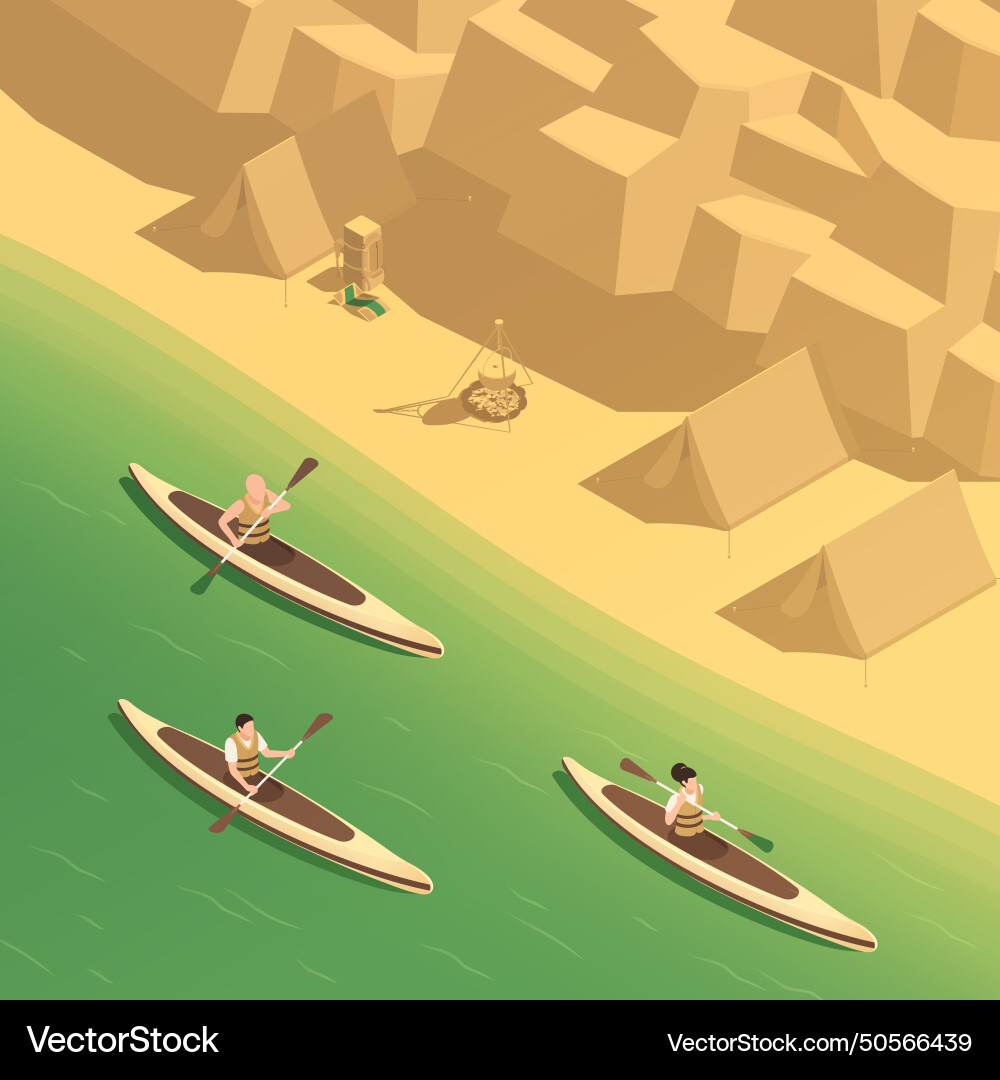 Canoeing kayaking isometric composition Royalty Free Vector