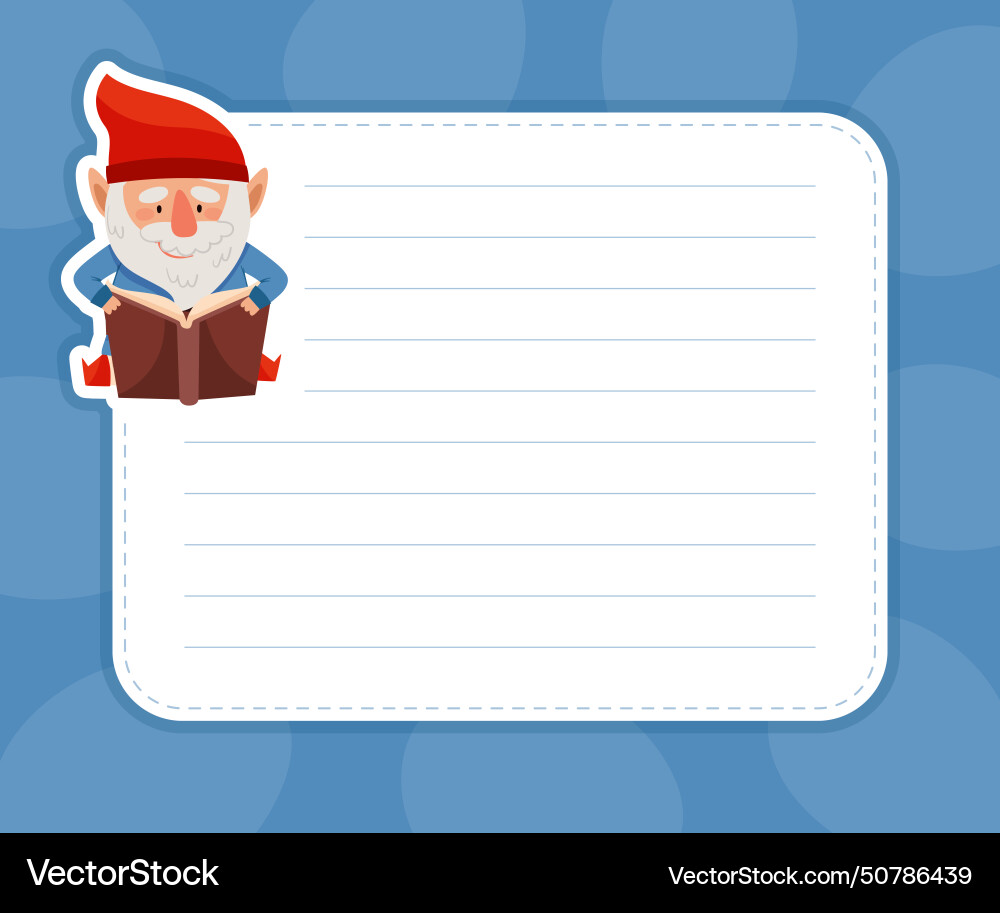 Note card with fantastic gnome character in red Vector Image