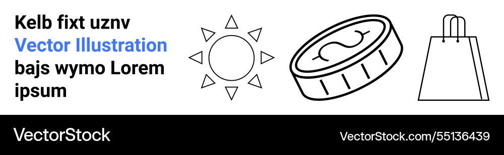 Sun coin and shopping bag with text Royalty Free Vector