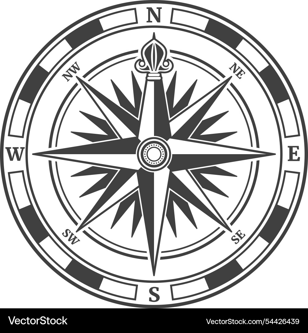 Wind rose symbol black compass direction star Vector Image