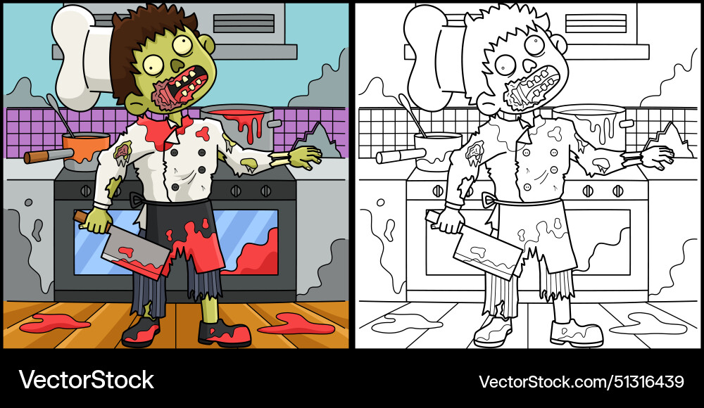 Zombie chef coloring page colored Royalty Free Vector Image