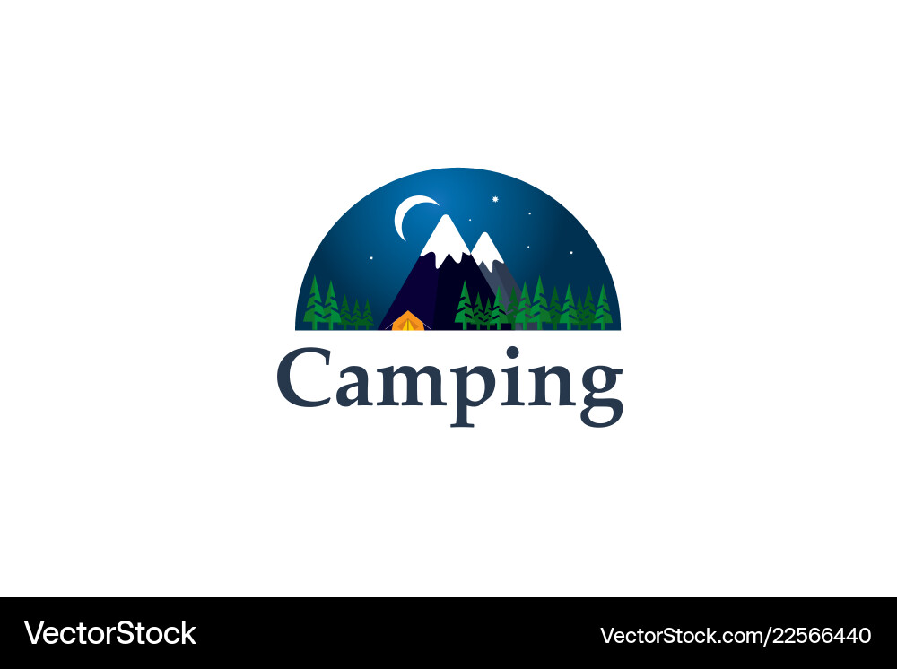 Camping logo with snow mountain Royalty Free Vector Image