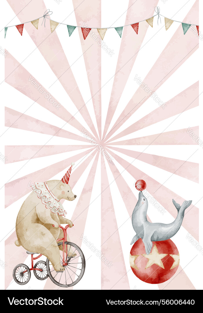 Circus card template featuring a watercolor bear Vector Image