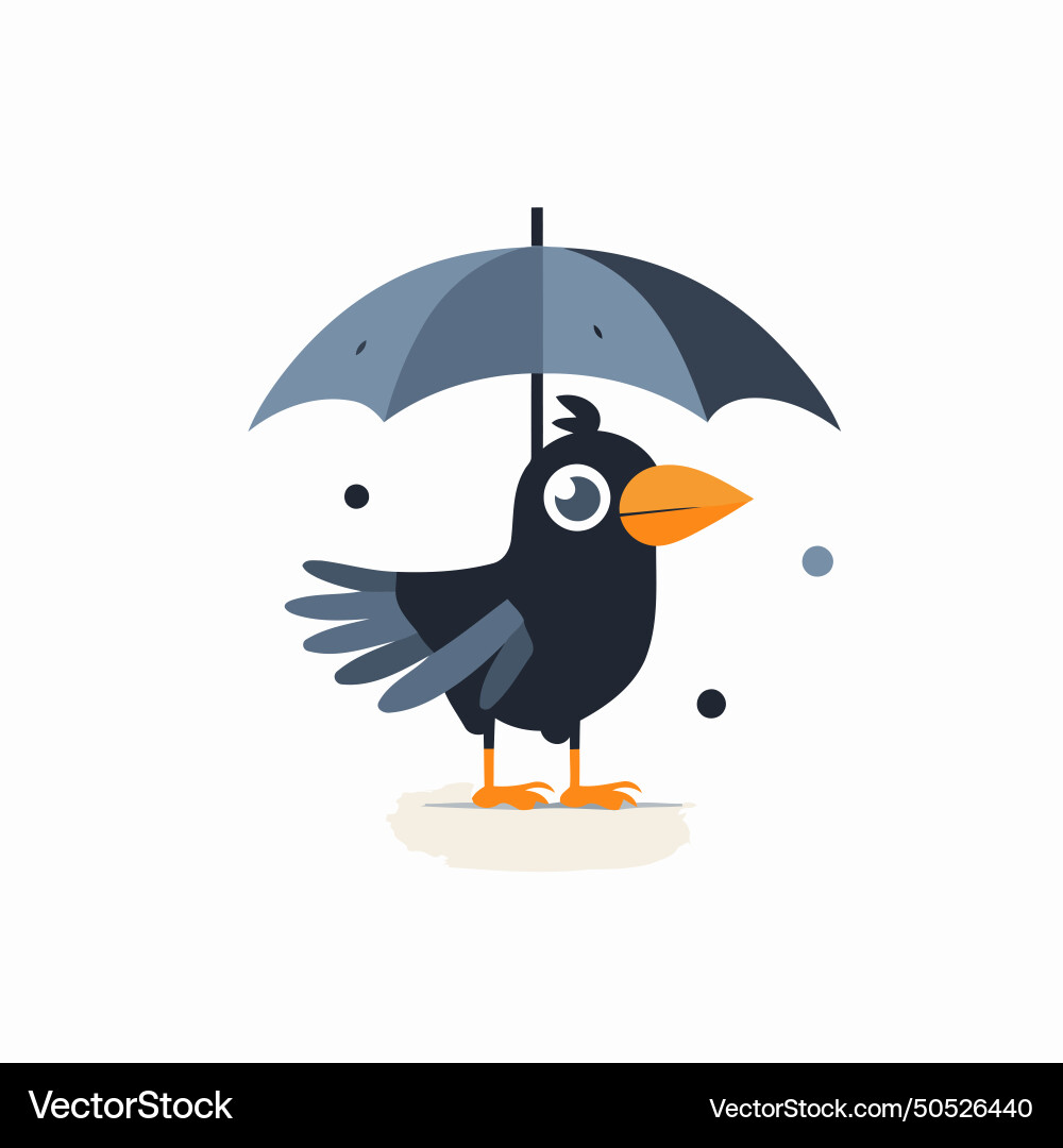 Cute crow with umbrella in flat cartoon style Vector Image
