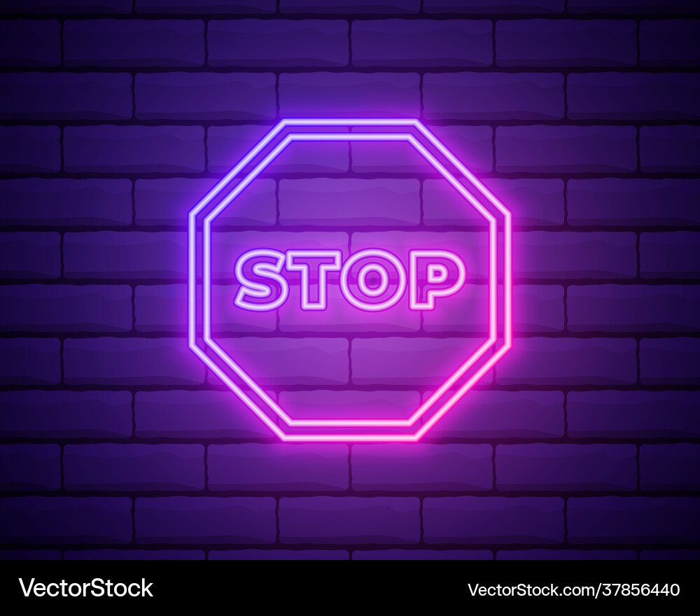 No entry neon sign glowing circle road Royalty Free Vector