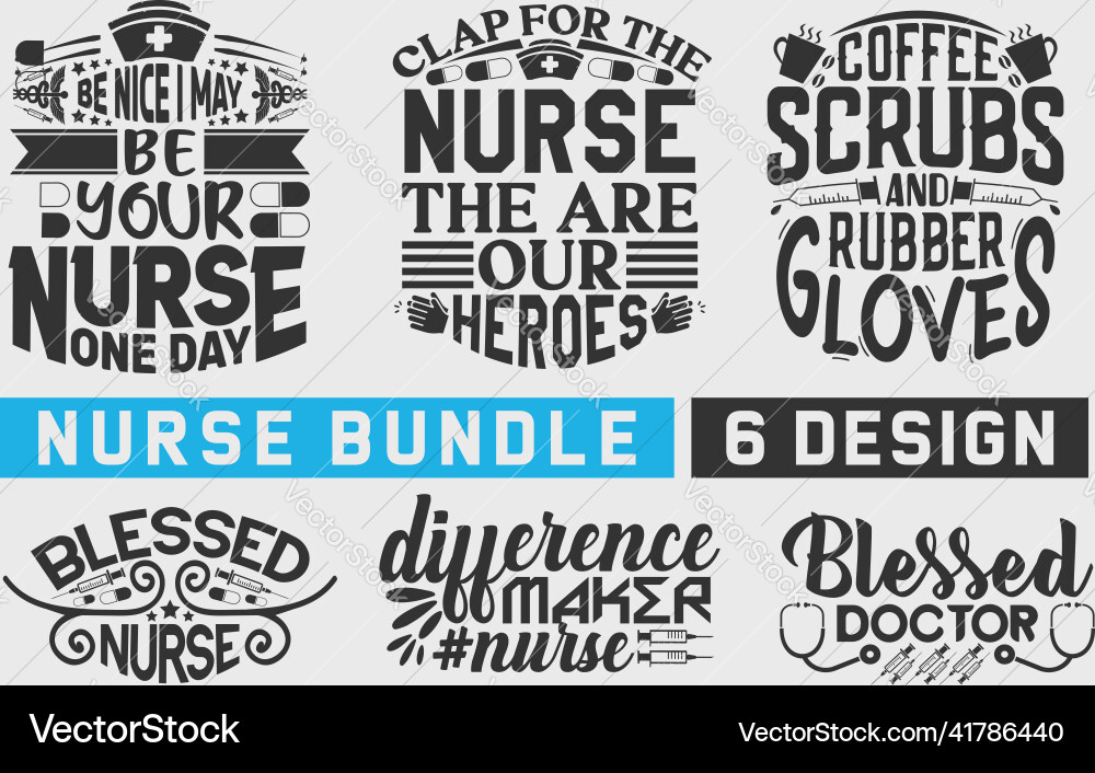 Nurse lettering quotes design bundle Royalty Free Vector