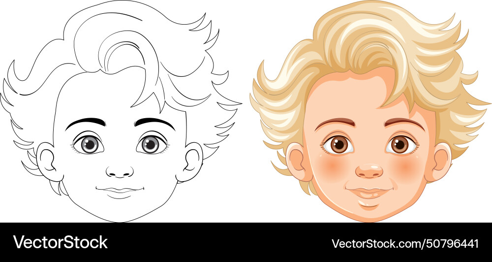 A child face before and after coloring Royalty Free Vector