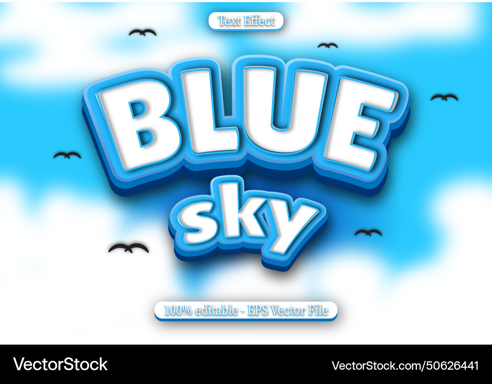 Blue sky editable text effect 3d emboss cartoon Vector Image