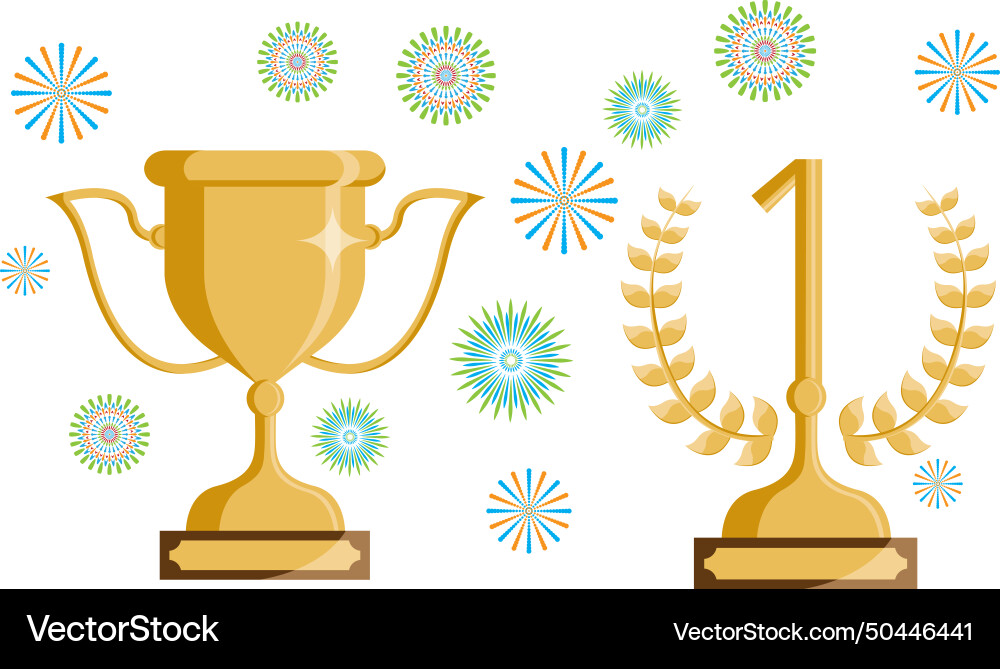 Golden trophy and number 1 with celebration Vector Image