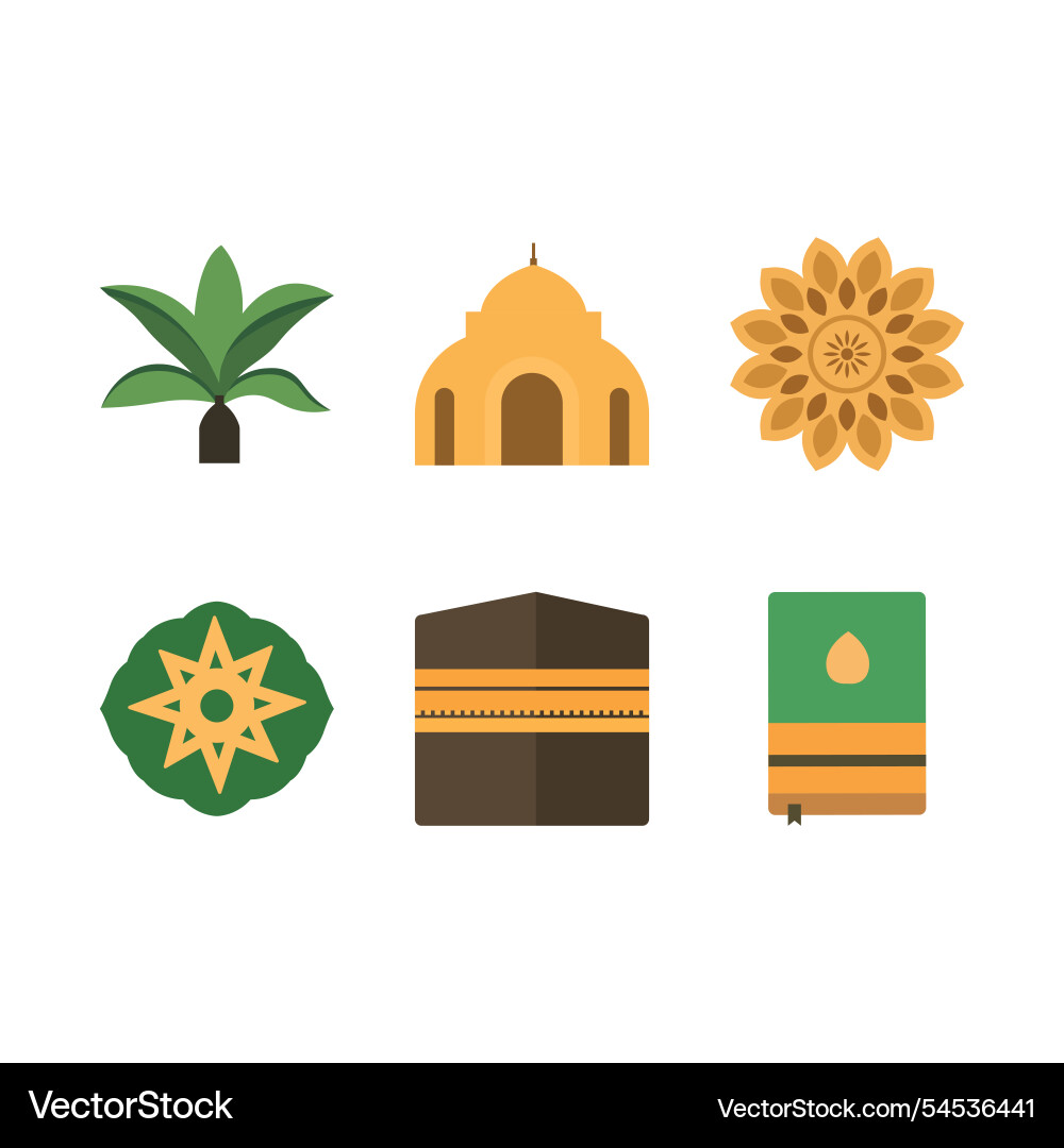 Islamic symbol elements set of mosque kaaba quran Vector Image