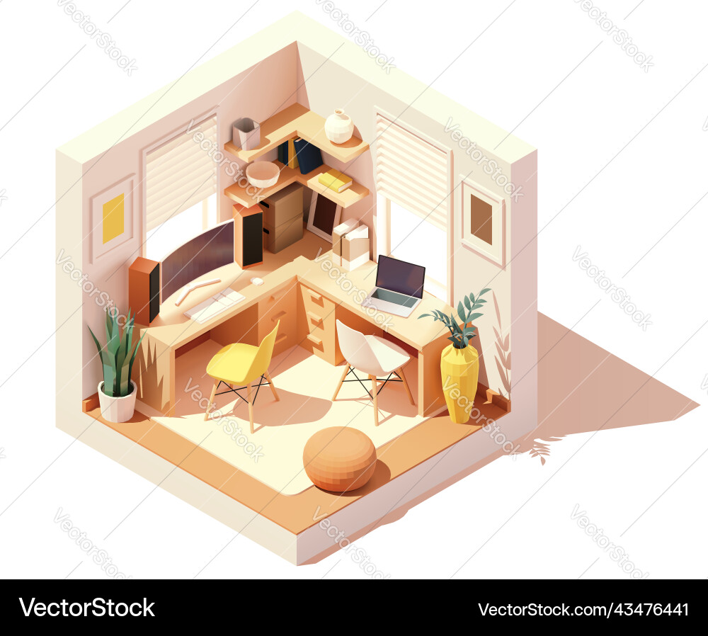 Isometric modern home office room Royalty Free Vector Image