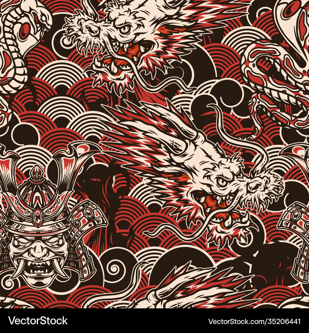 Japanese Dragon Samurai Pattern Royalty Free Vector Image
