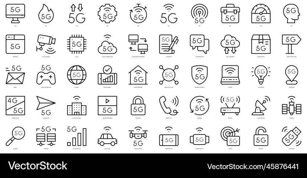 Set of thin line 5g icons Royalty Free Vector Image