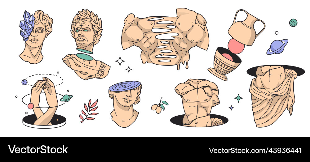 Vintage sculpture stickers psychedelic statues Vector Image