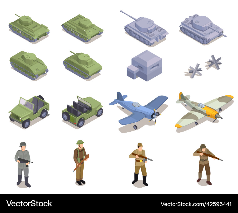Wwii military vehicles set Royalty Free Vector Image