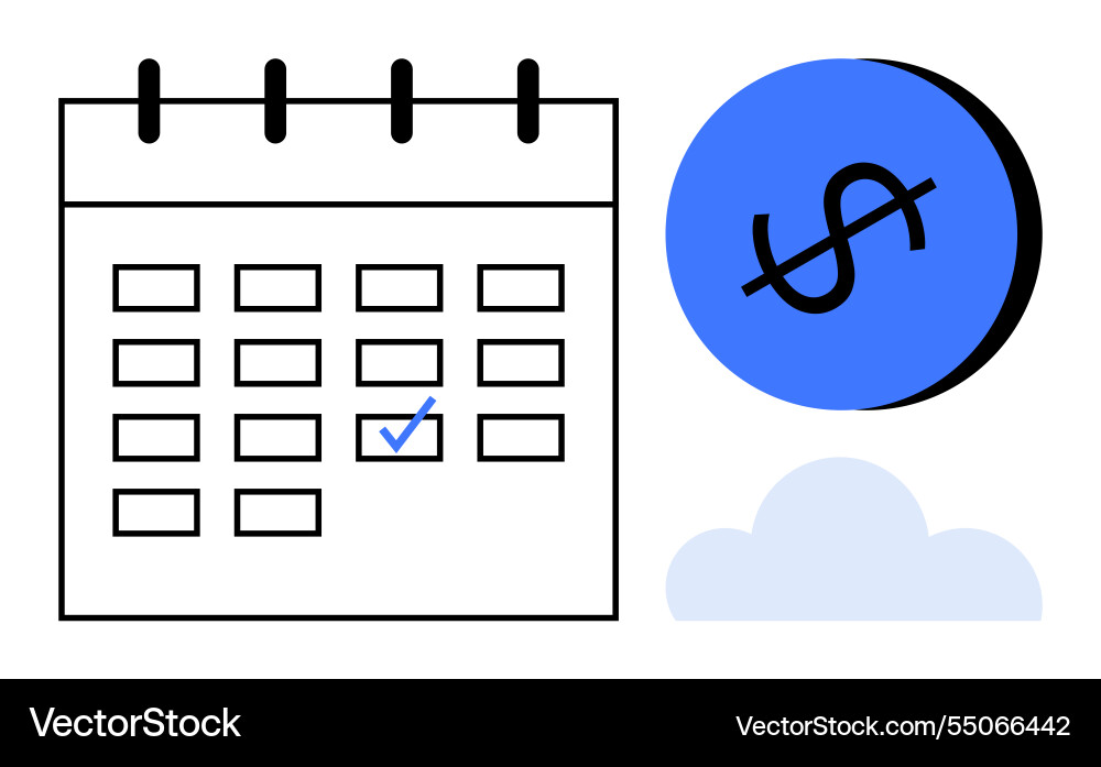 Calendar with checkmark dollar sign and cloud Vector Image