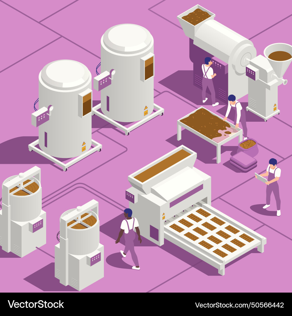 Chocolate production isometric flowchart Vector Image