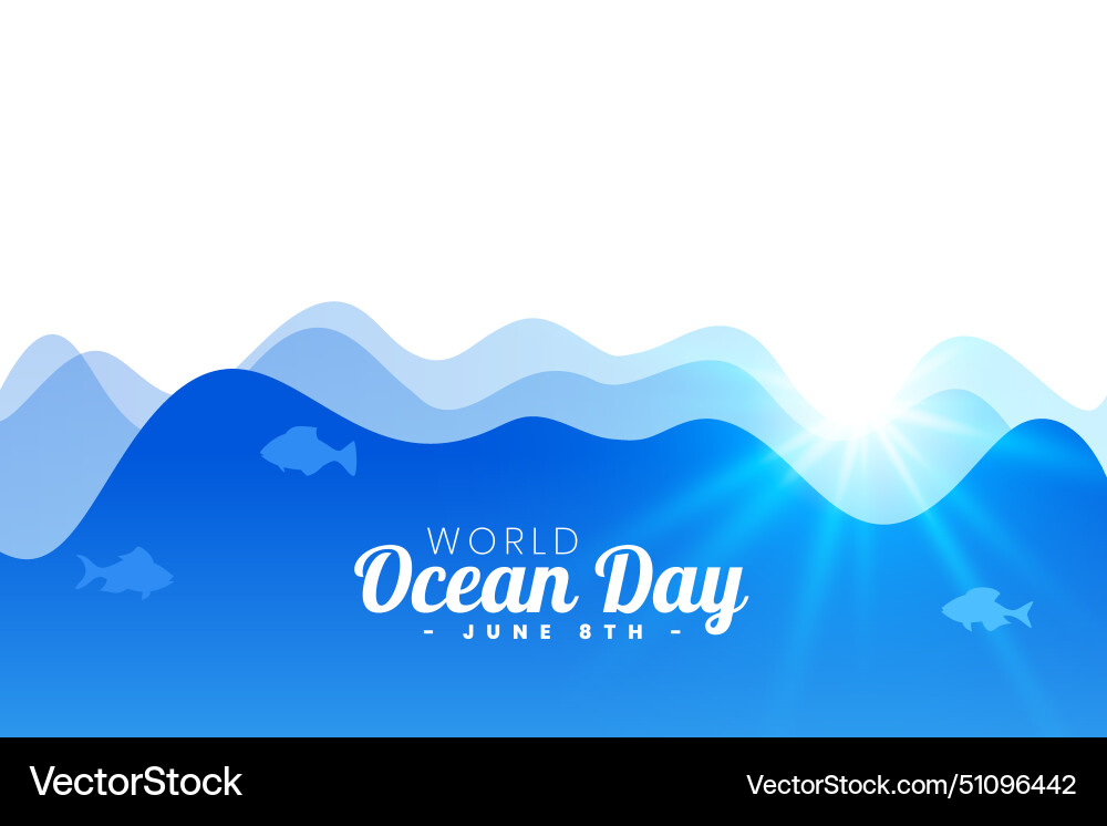 Eye catching world ocean day background with sun Vector Image