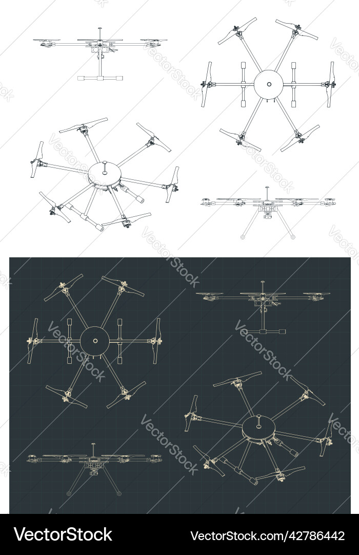 Hexacopter blueprints Royalty Free Vector Image