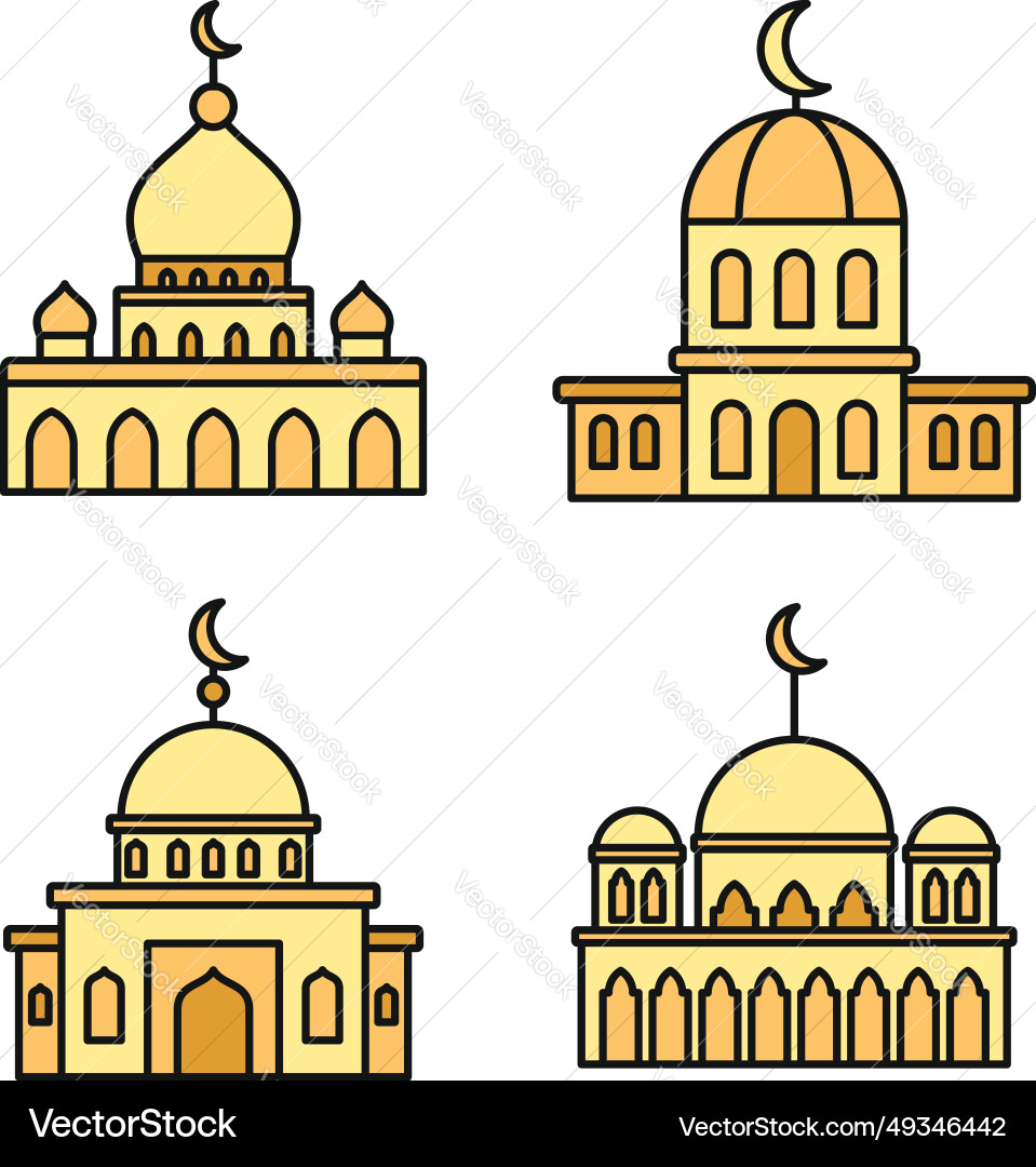 Mosque building icons set color Royalty Free Vector Image