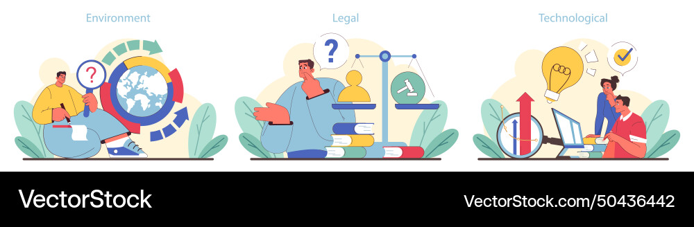 Pest analysis components set exploring Royalty Free Vector