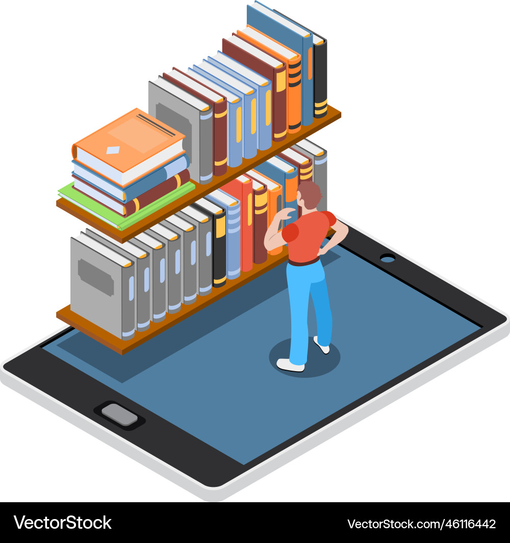 Tablet book cabinet composition Royalty Free Vector Image