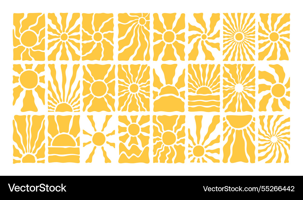 Vibrant yellow color sun wavy rays groovy retro Vector Image