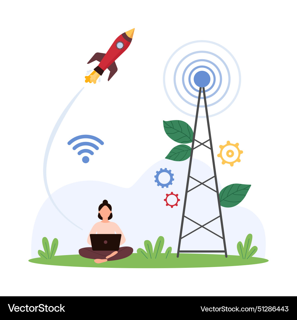 High speed internet signal boost tiny woman Vector Image