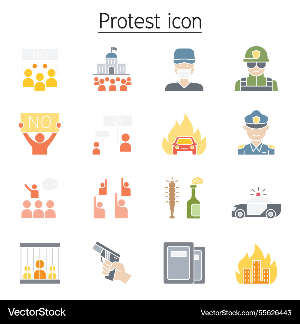 Protest revolution strike icon set in flat color Vector Image