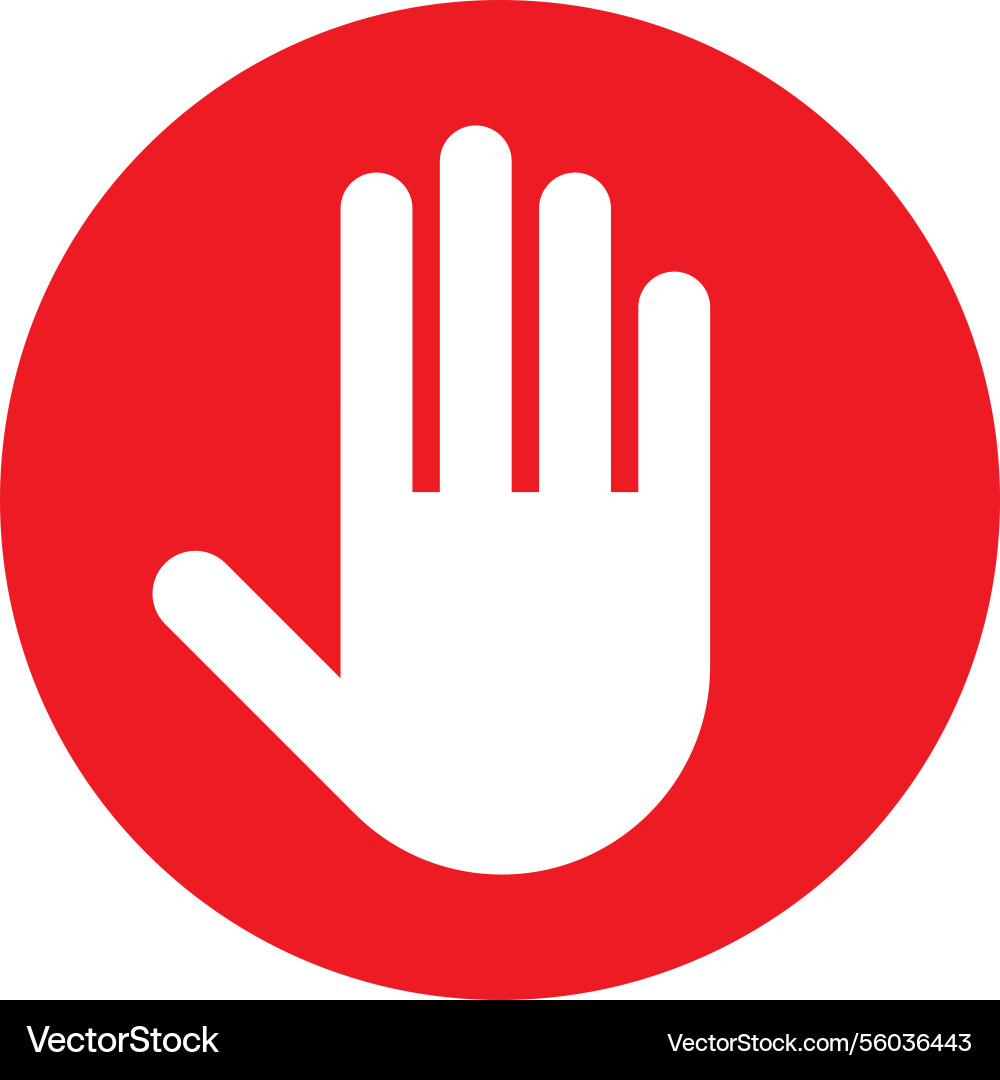 Red stop sign with hand no entry label Royalty Free Vector