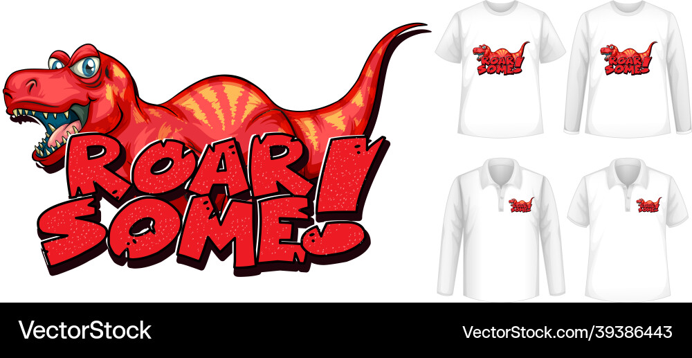 Roar some font and dinosaur cartoon character Vector Image