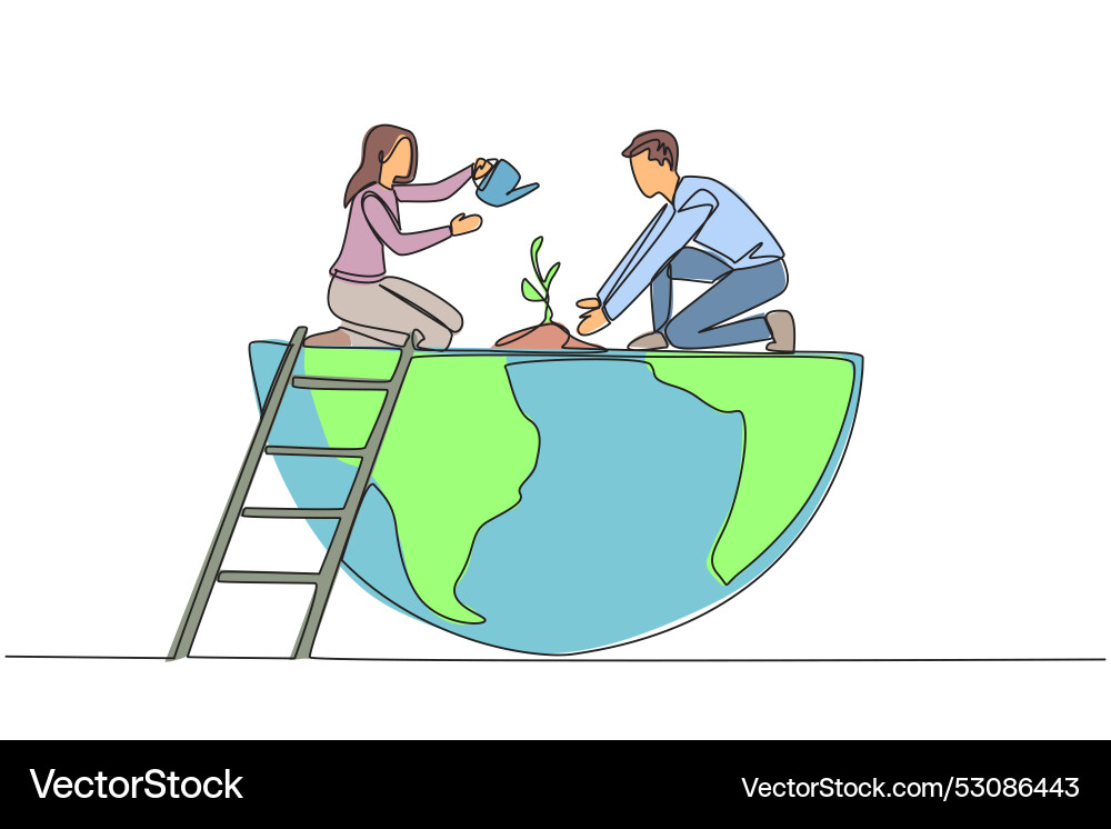 Single one line drawing man and woman work Vector Image