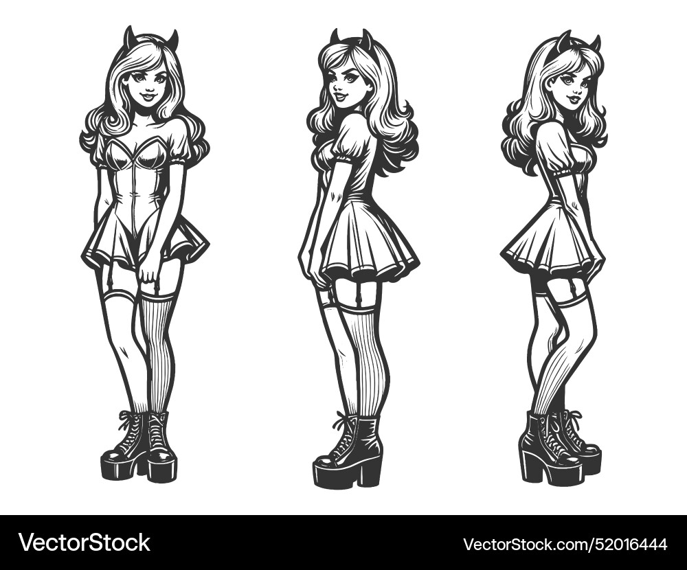 Female devil characters in playful poses Vector Image