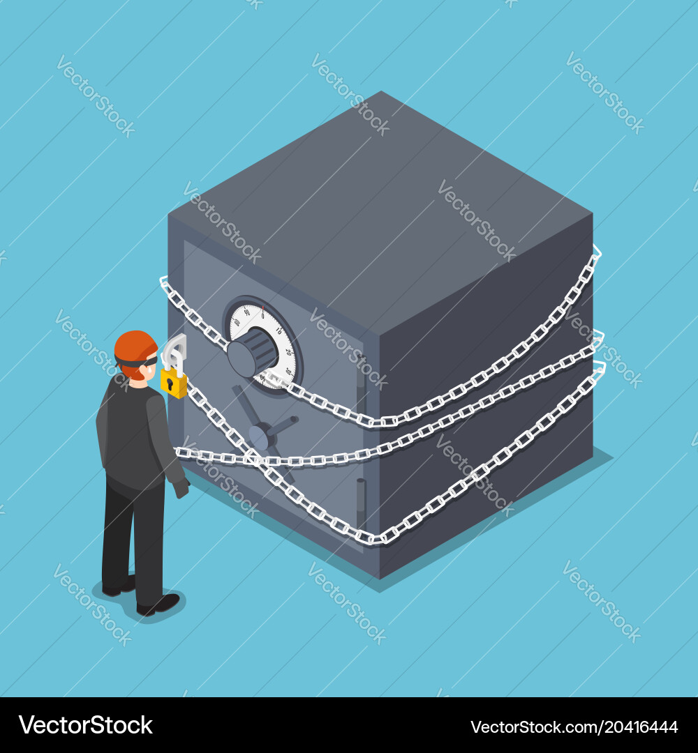 Isometric Thief Guarding Safe Royalty Free Vector Image