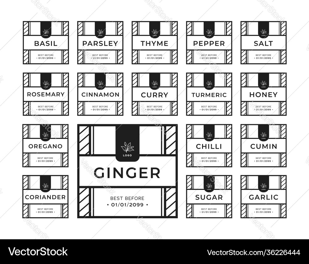 Kitchen seasoning pantry sticker label collection Vector Image