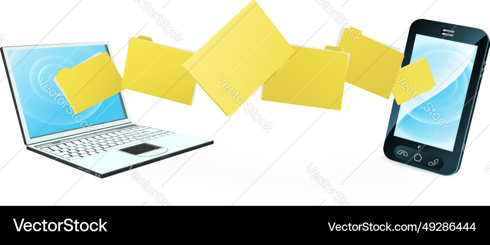 Laptop phone file transfer Royalty Free Vector Image
