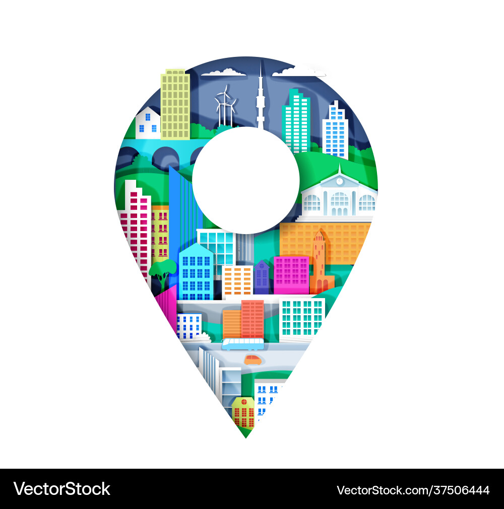Location pin with city elements Royalty Free Vector Image