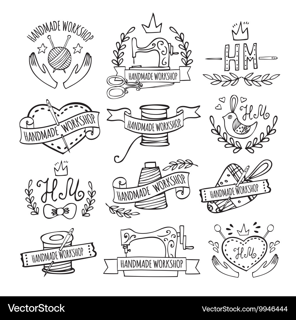 Set of hand drawn logos for sewing workshop Vector Image
