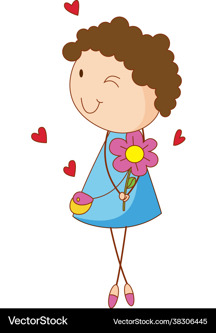 A doodle kid holding flower cartoon character Vector Image
