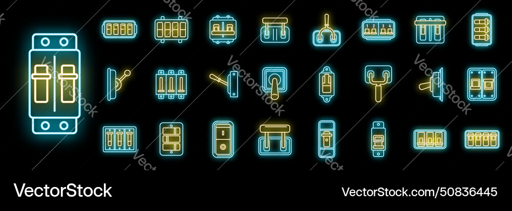 Breaker switch icons set neon Royalty Free Vector Image