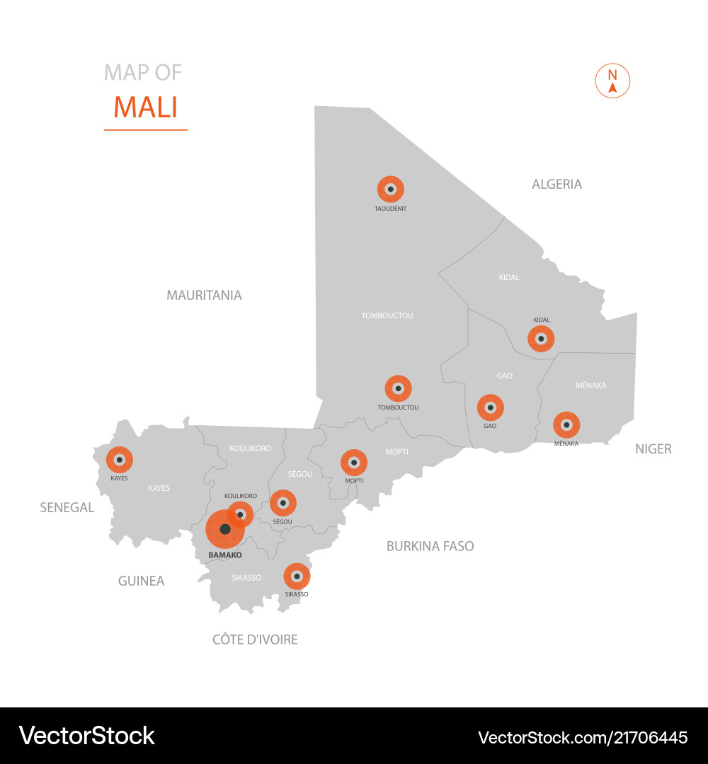 Mali map with administrative divisions – Royalty-Free Vector | VectorStock