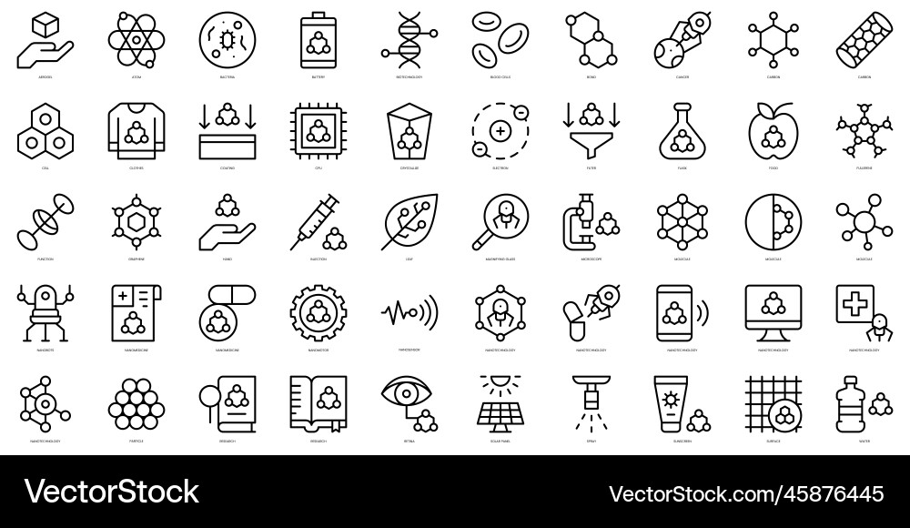 Set of thin line nanotechnology icons Royalty Free Vector