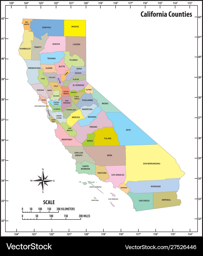 California state outline administrative map Vector Image