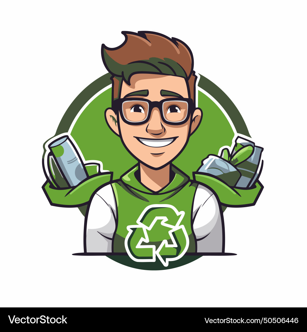 Cartoon man with recycling symbol Royalty Free Vector Image
